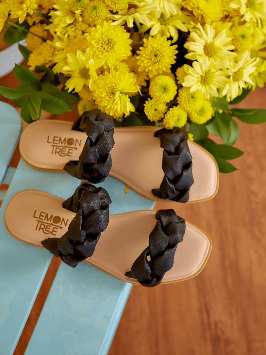 Sandalia Trenza Gruesa Negro– Lemon Tree Store